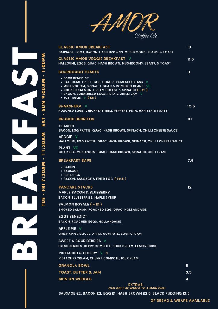 Amor Menus – Amor Coffee Company